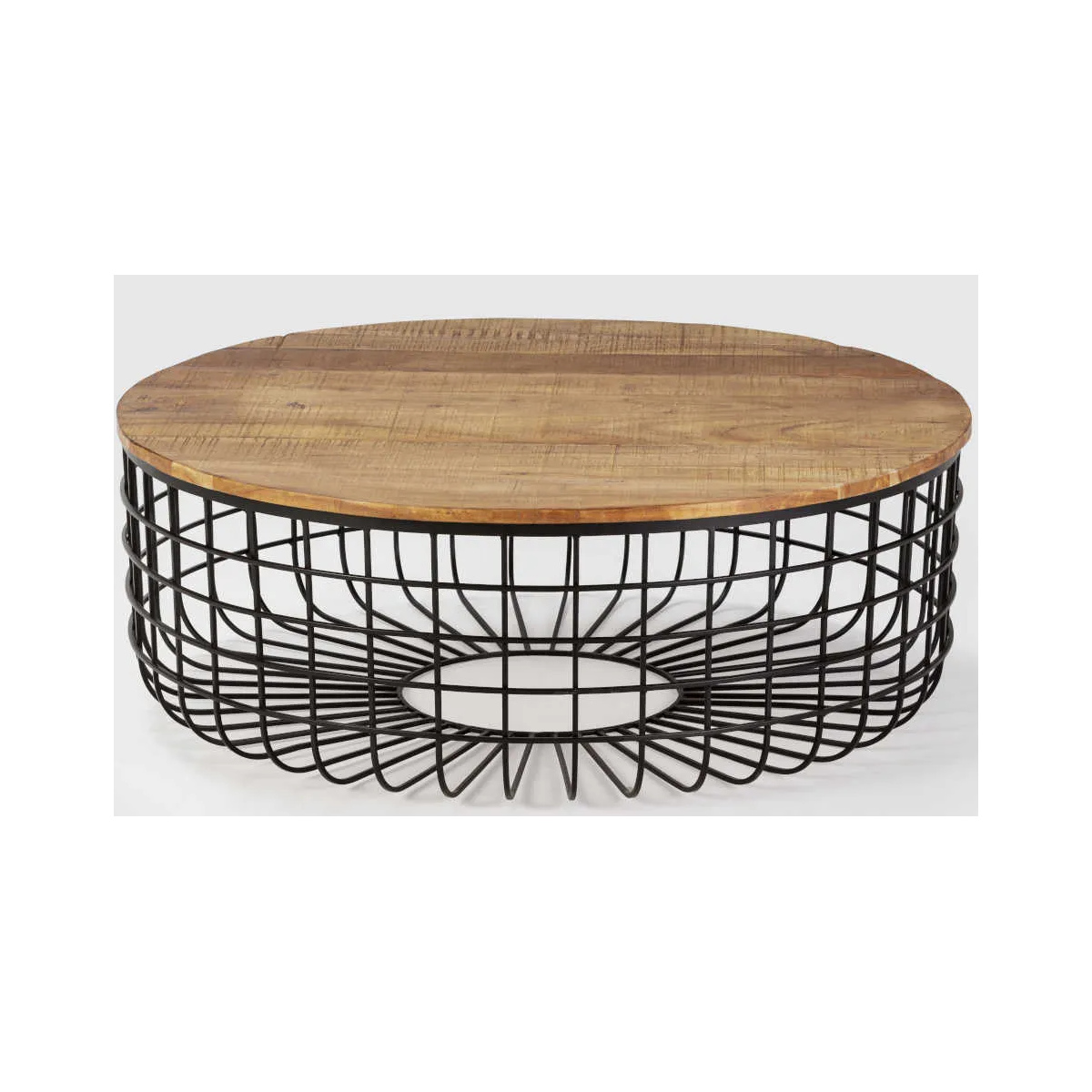 TABLE BASSE RONDE SUVAN ACACIA PIEDS EN METAL